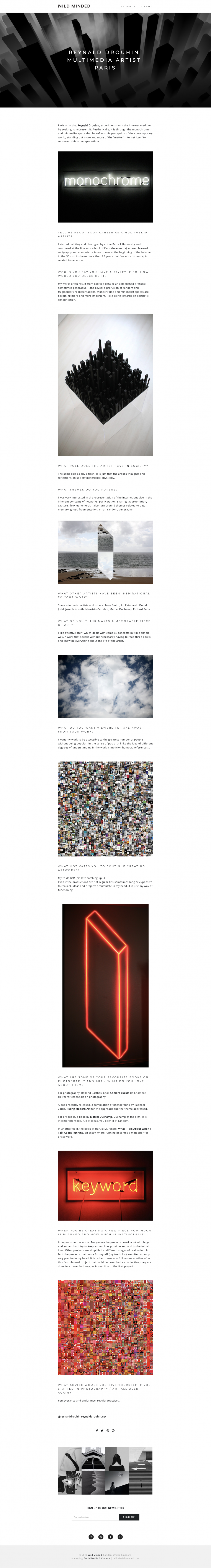 Reynald Drouhin Multimedia Artist – Wild Minded – Recherches Esquisses Documents